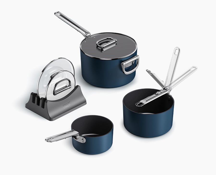Space 3-piece Non-stick Blue Saucepan Set | Joseph Joseph UK