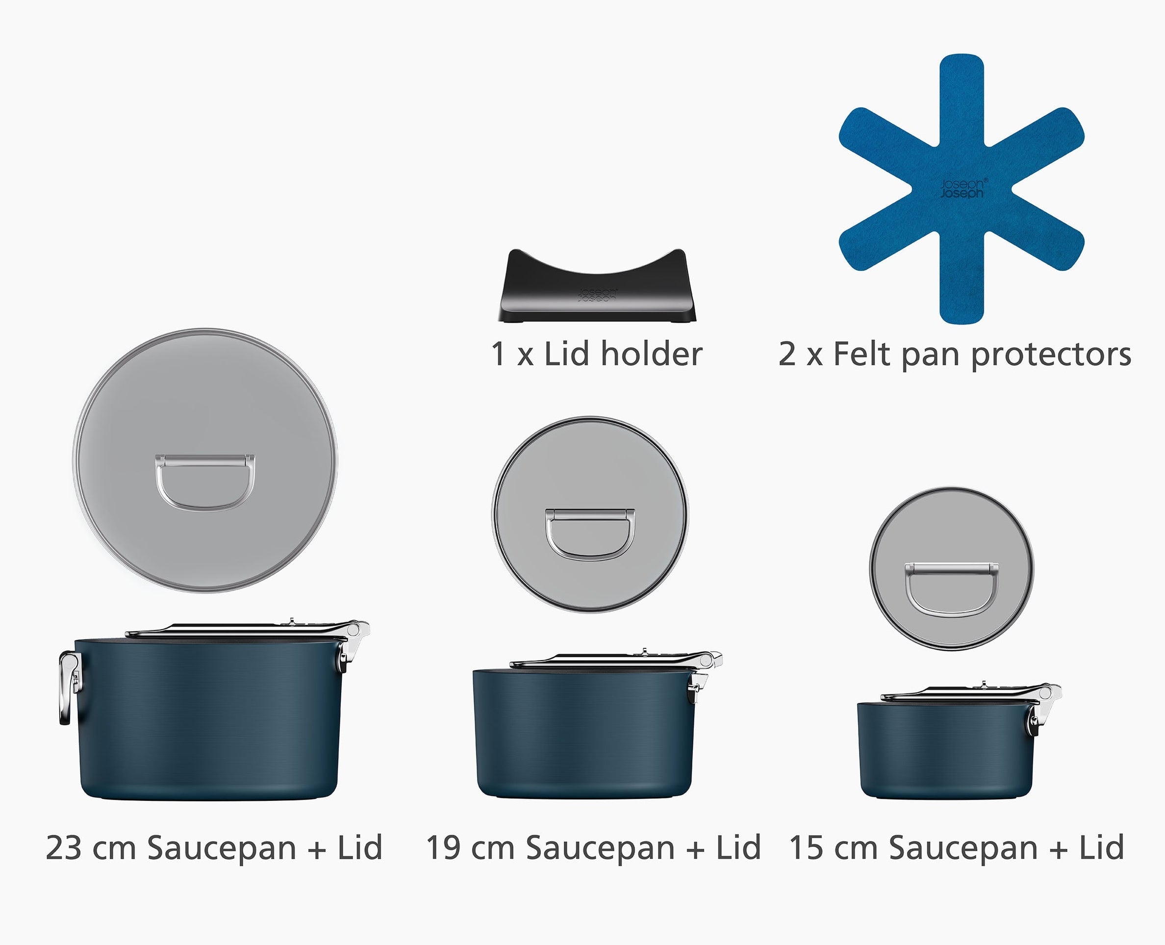 Space 3-piece Non-stick Blue Saucepan Set | Joseph Joseph UK