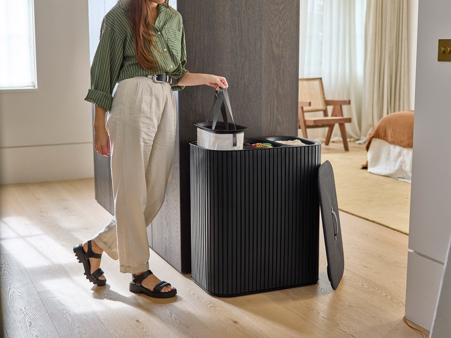 Luxury Triple Laundry Basket 90L in Black | Joseph Joseph UK