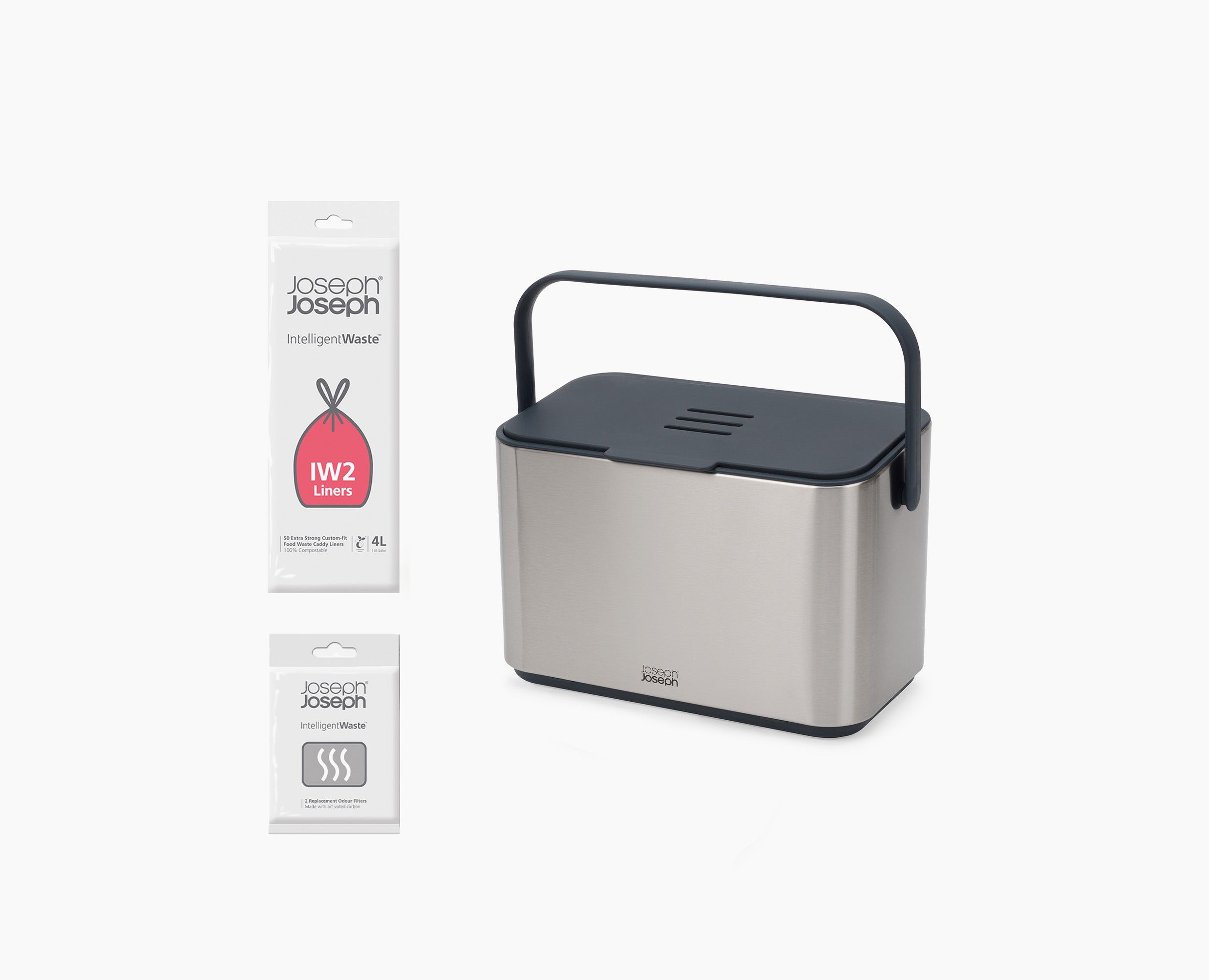 4L Stainless-Steel Food Waste Bin Set | Joseph Joseph UK