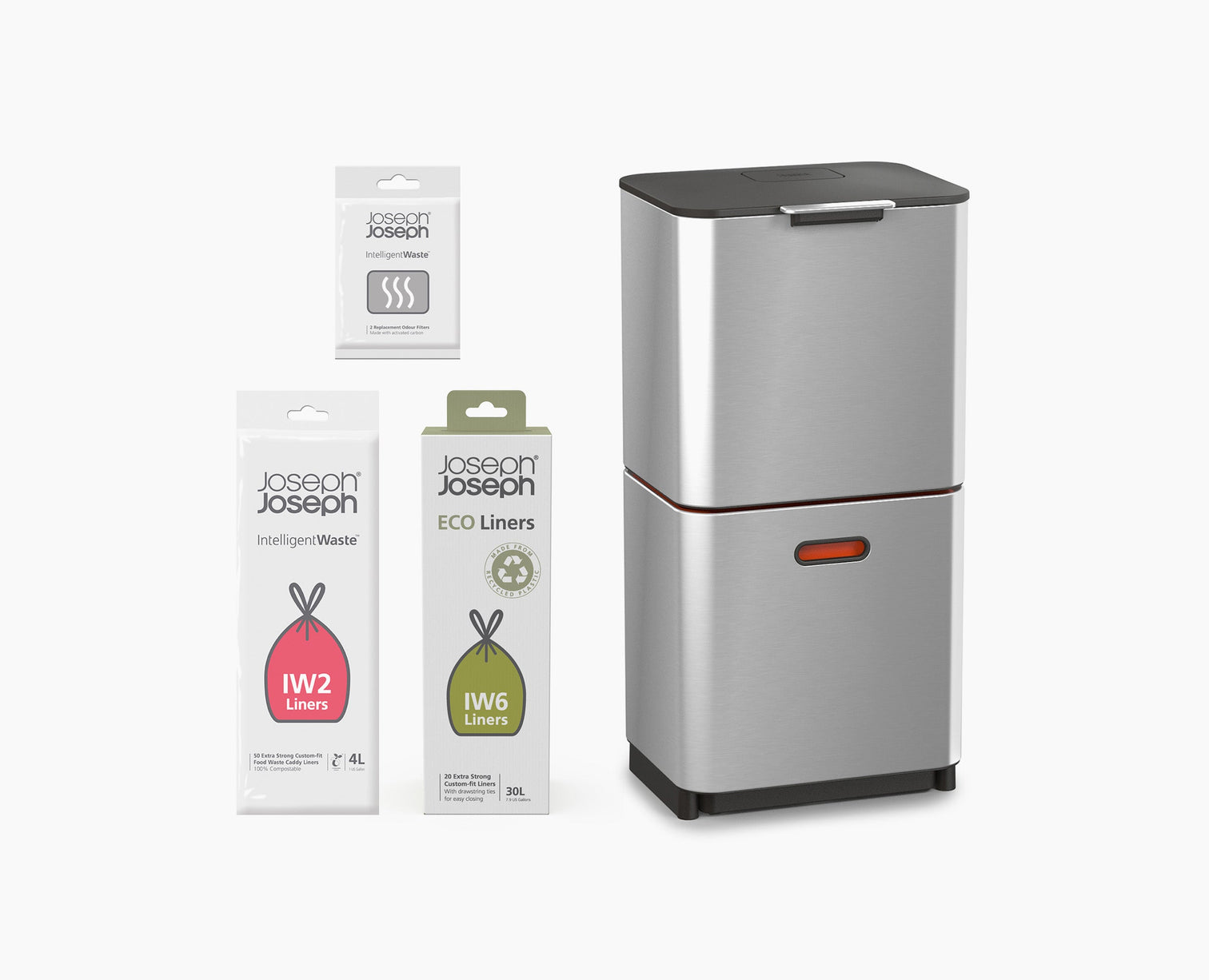 Waste Bin Totem 60L Set Stainless-Steel | Joseph Joseph UK